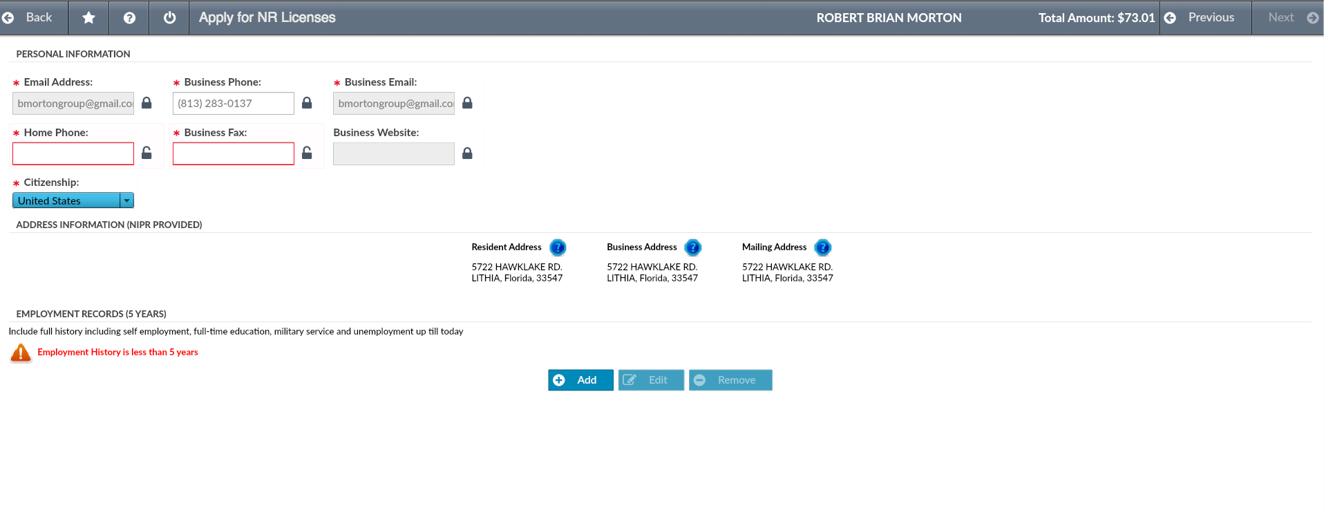 Apply for Non Resident License/Add Line of Authority – Help Center